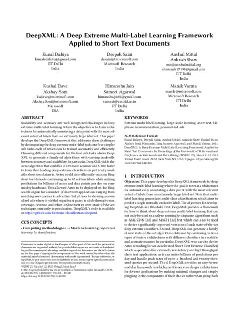 Pdf Deepxml A Deep Extreme Multi Label Learning Framework Applied To