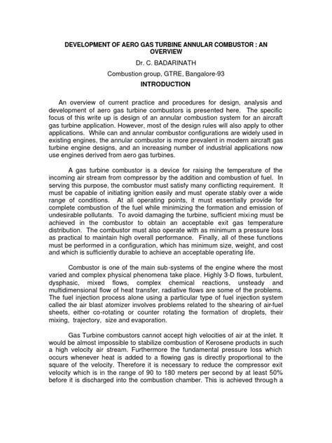 Development Of Aero Gas Turbine Annular Combustor Pdf Gas Turbine Combustion