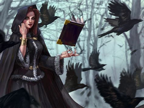 배경 화면 판타지 소녀 마녀 책 까마귀 1920x1200 그림 이미지