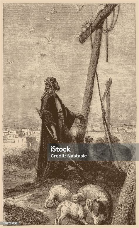 복음서에 따르면 골고다는 예루살렘 성벽 바로 바깥에 있는 곳으로 예수 십자가에 못 박히게 되었다고 한다 예수에 대한 스톡 벡터 아트 및 기타 이미지 Istock