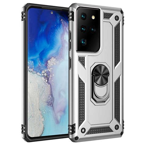 Samsung Galaxy S21 Ultra Kılıf Gri Panzer Yüzüklü Kılıf