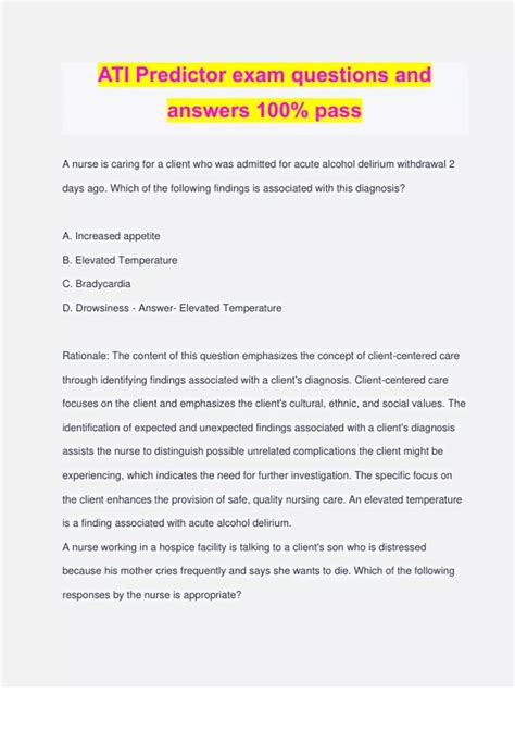 Ati Predictor Exam Questions And Answers 100 Pass Ati Pn Comprehensive Stuvia Us