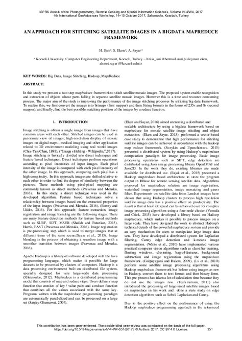 Pdf An Approach For Stitching Satellite Images In A Bigdata Mapreduce Framework