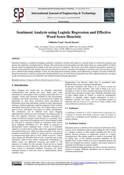 Pdf Sentiment Analysis Using Logistic Regression And Effective Word