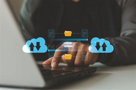 Data Transfer With Cloud Technology Service Backup Recovery Businessman Transferring Document
