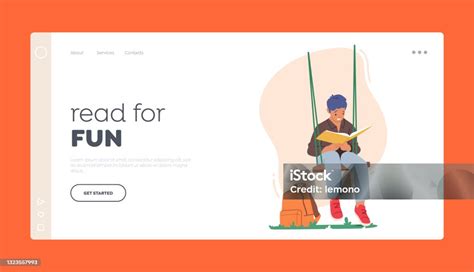 재미있는 방문 페이지 템플릿을 읽어보십시오 아이 독서 책 휴식 또는 학교 시험을 준비에 앉아 읽기에 대한 스톡 벡터 아트 및