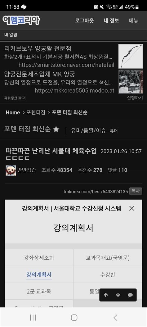 광고 알고리즘 확실한거봐 ㅋㅋㅋ 인터넷 방송 에펨코리아