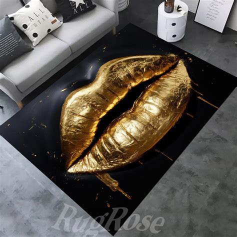 Lips Pattern Rug Gold Lips Pattern Rug Golden Lips Rug 3d Lips Area