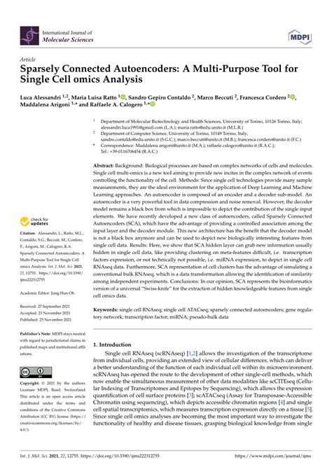 Pdf Sparsely Connected Autoencoders A Multi Purpose Tool For Single Cell Omics Analysis
