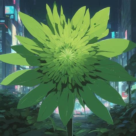 Premium Ai Image Green Flower In Foreground Stem And Dark Leaves