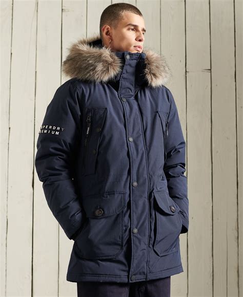 Mens Premium Ultimate Down Parka Coat In Dark Navy Superdry Uk