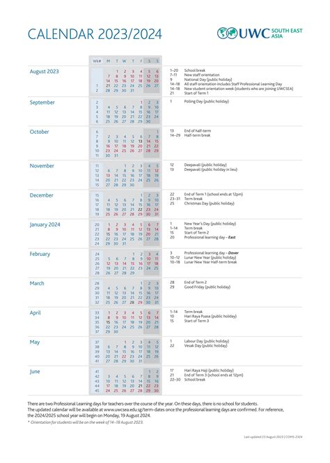 Academic Calendar Uwc 2025 Myra D Wright