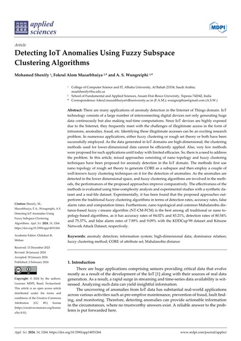 Pdf Detecting Iot Anomalies Using Fuzzy Subspace Clustering Algorithms
