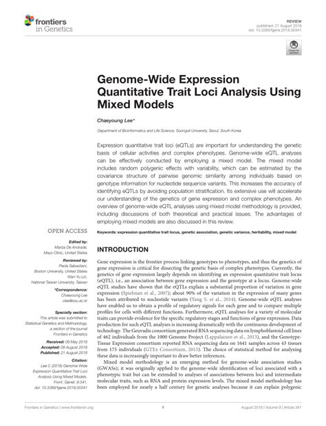Pdf Genome Wide Expression Quantitative Trait Loci Analysis Using Mixed Models
