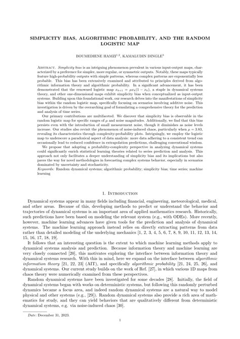 Pdf Simplicity Bias Algorithmic Probability And The Random Logistic Map