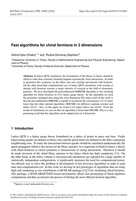 Pdf Fast Algorithms For Chiral Fermions In 2 Dimensions