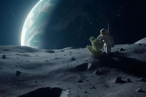 Premium Ai Image Astronaut Planting A Tree On The Moon Or Mars Neural Network Ai Generated