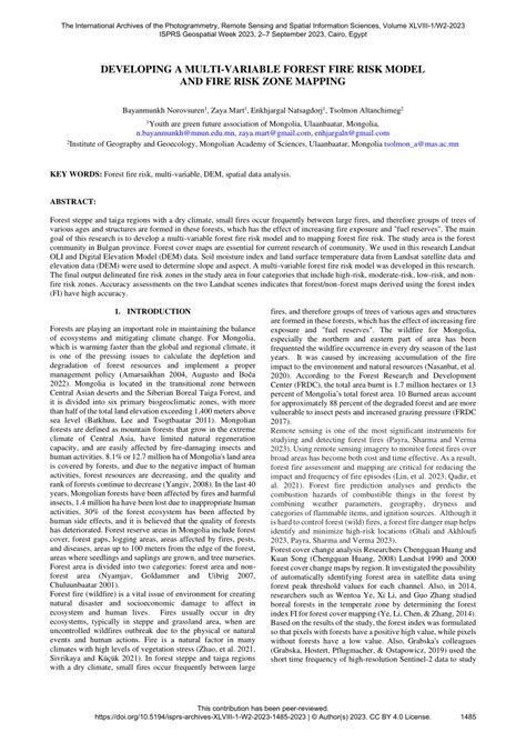 PDF DEVELOPING A MULTI VARIABLE FOREST FIRE RISK MODEL AND FIRE RISK ZONE MAPPING