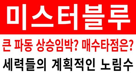 주식 미스터블루 큰 파동 상승 임박 매수타점은 세력들의 계획적인 노림수 Youtube