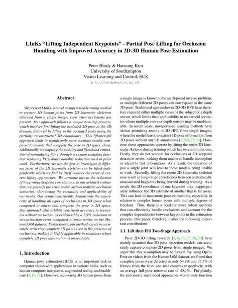 Pdf Links Lifting Independent Keypoints Partial Pose Lifting For Occlusion Handling With
