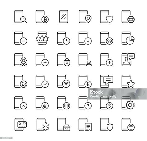 휴대 전화 아이콘 세트 벡터 라인 아이콘입니다 검은색 윤곽선 획 기호 Brand Name Online Messaging