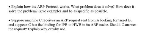 Solved • Explain How The Arp Protocol Works What Problem