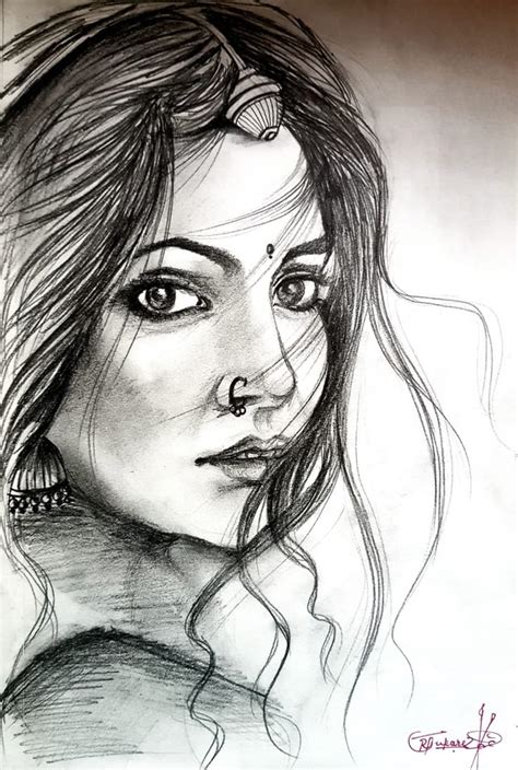 A Pencil Drawing Of A Womans Face