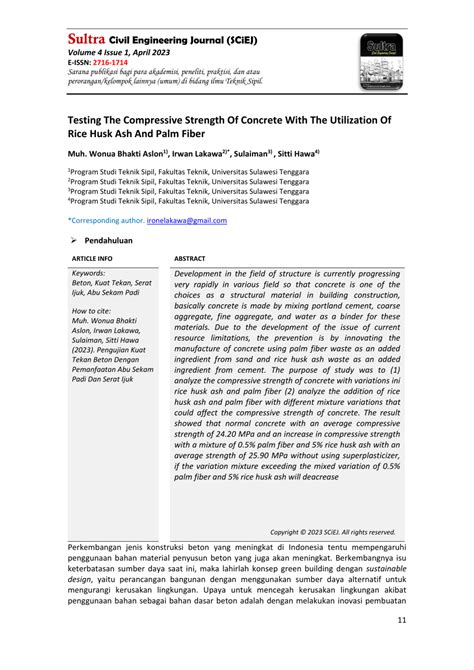 Pdf Testing The Compressive Strength Of Concrete With The Utilization Of Rice Husk Ash And