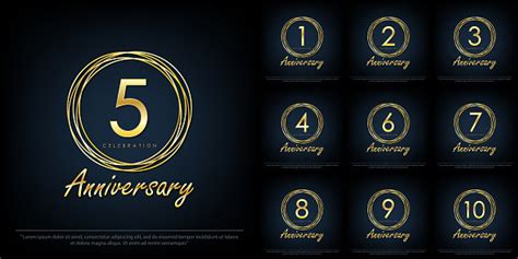 110주년 기념 헝겊 세트 검은 색 배경에 반지로 고립 된 우아함 황금 기념일 로고 웹 전단지 인사말 카드 및 초대 장용 벡터 일러스트 템플릿 디자인 One Year