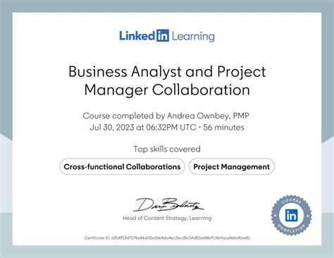 Andrea Ownbey Pmp Cbap On Linkedin Certificate Of Completion