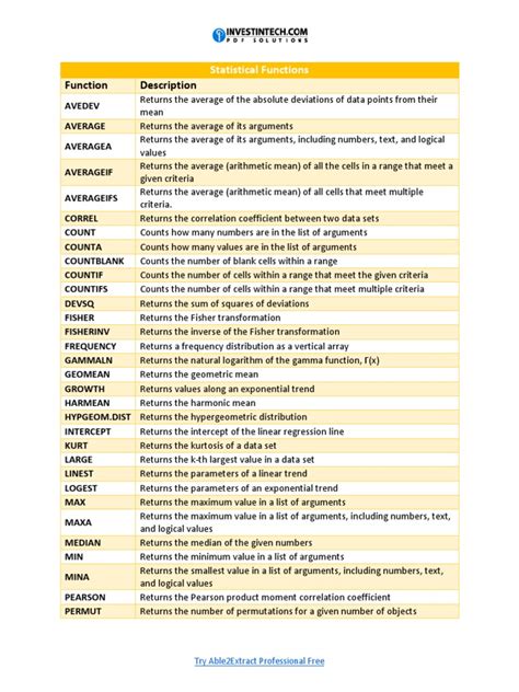 Statistical Functions Pdf Mean Average