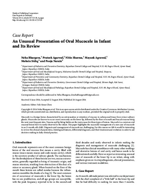 Pdf Case Report An Unusual Presentation Of Oral Mucocele In Infant And Its Review