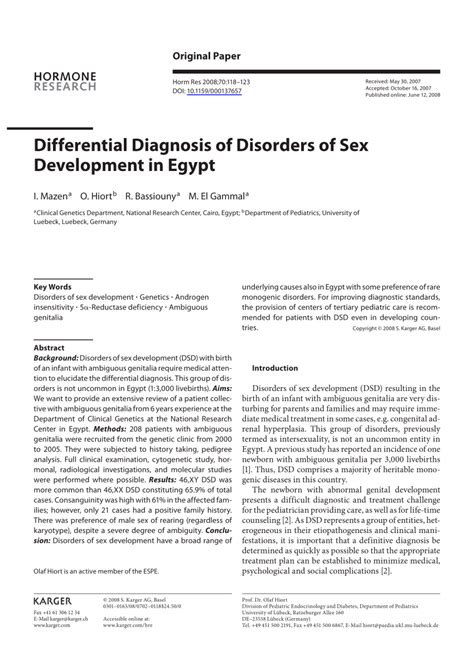Pdf Differential Diagnosis Of Disorders Of Sex Development In Egypt