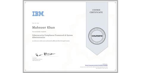 Mahnoor Khan On Linkedin Completion Certificate For Cybersecurity Compliance Framework And System