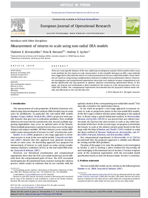 Pdf Measurement Of Returns To Scale Using A Nonradial Dea Model 1