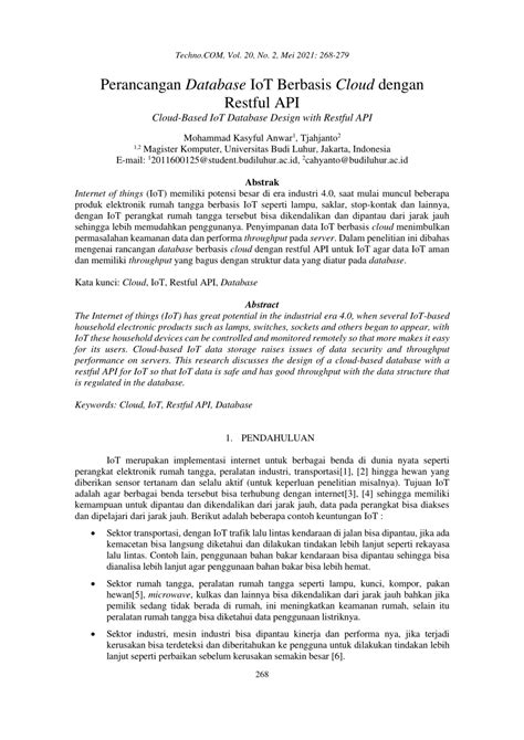 Pdf Perancangan Database Iot Berbasis Cloud Dengan Restful Api