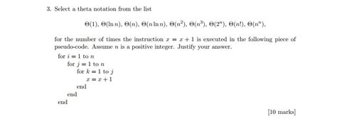 Solved 3 Select A Theta Notation From The List ©1 Lnn