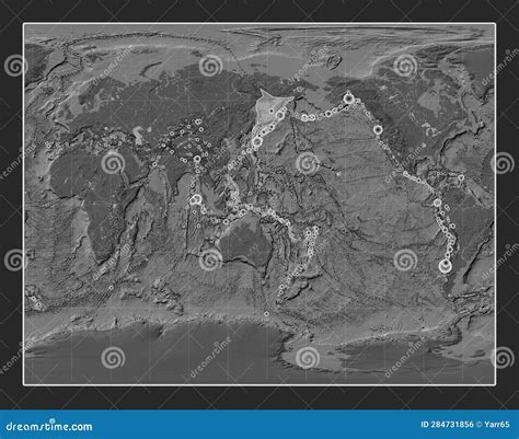 Okhotsk Tectonic Plate Bilevel Gall Stereographic Earthquakes Stock Illustration