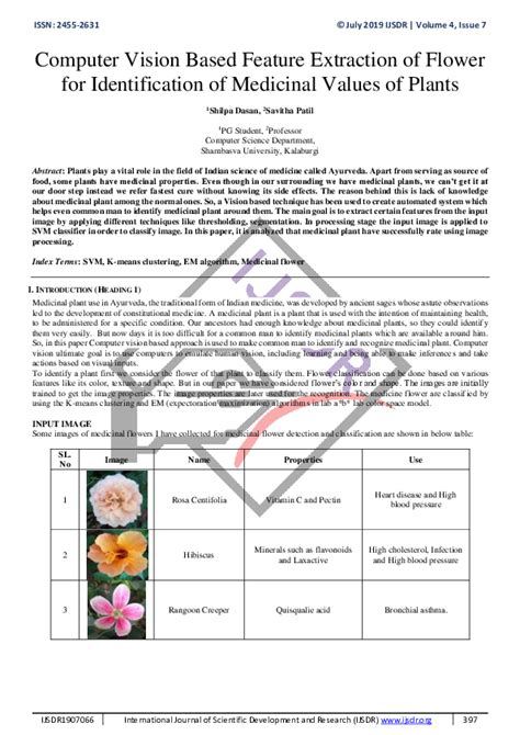 Pdf Computer Vision Based Feature Extraction Of Flower For