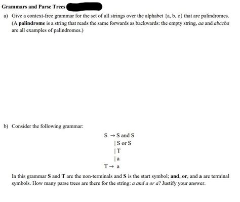 Solved Grammars And Parse Trees A Give A Context Free Chegg Com