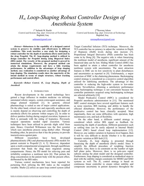Pdf H∞ Loop Shaping Robust Controller Design Of Anesthesia System