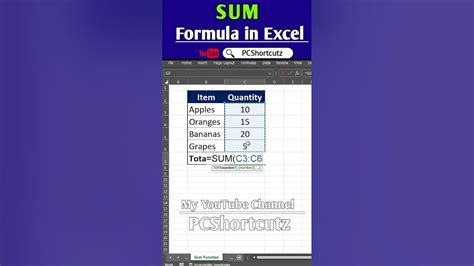 Sum Formula In Excel Excel Sumformula Excelshortsvideo Youtube