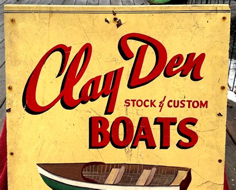 Vintage 1940s Clay Den Custom Wood Boat Sign Outboard Oil Gas 24x21