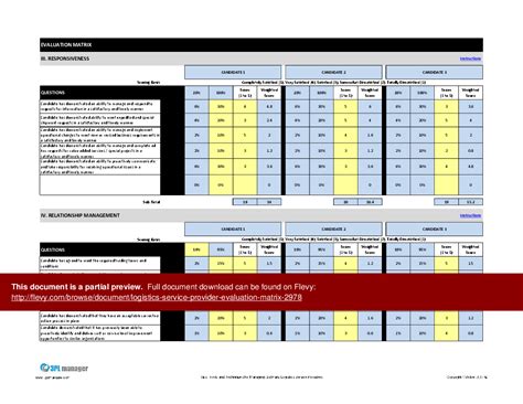 Excel Template Logistics Service Provider Evaluation Matrix Excel