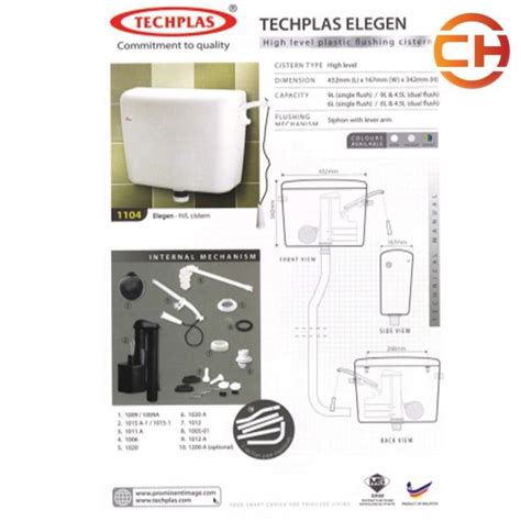 Techplas Elegen Plastic Cistern High Level 9 Liters White1104 Hl Lazada