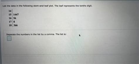 Solved List The Data In The Following Stem And Leaf Plot The Leaf Answers Transtutors
