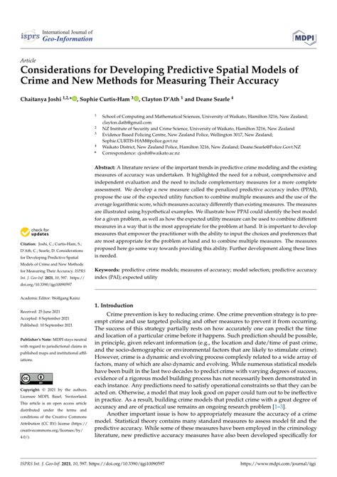 Pdf Considerations For Developing Predictive Spatial Models Of Crime