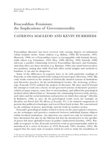 J Theory Soc Behav 2002 Macleod Foucauldian Feminism The Implications Of Governmentality Pdf