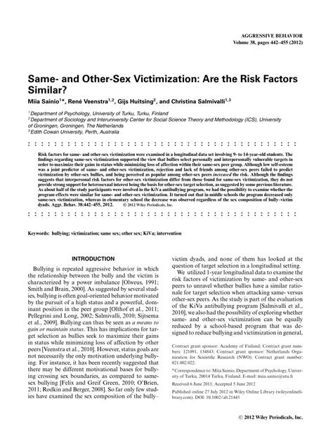 Pdf Same And Other Sex Victimization Are The Risk Factors Similar