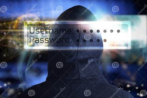 Hacker In Front Of High Technology Computer Monitors Hacking Into